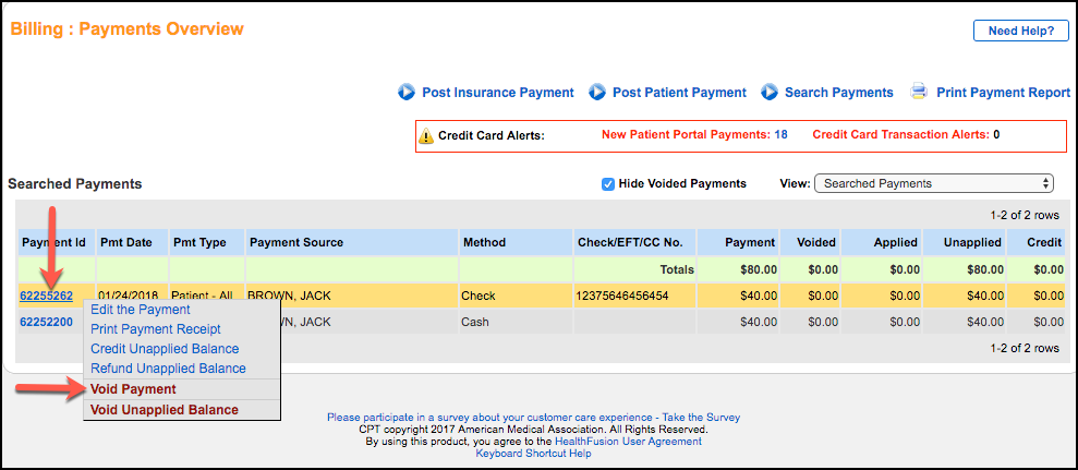Void a Returned Patient Check