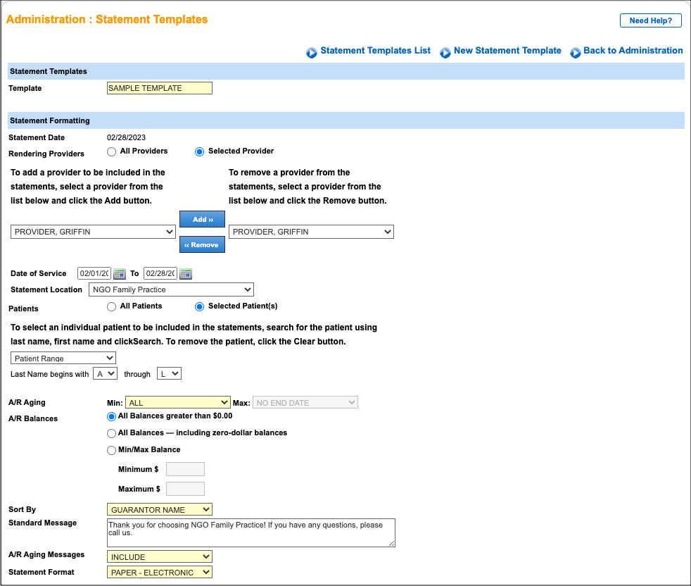Administration: Statement Templates