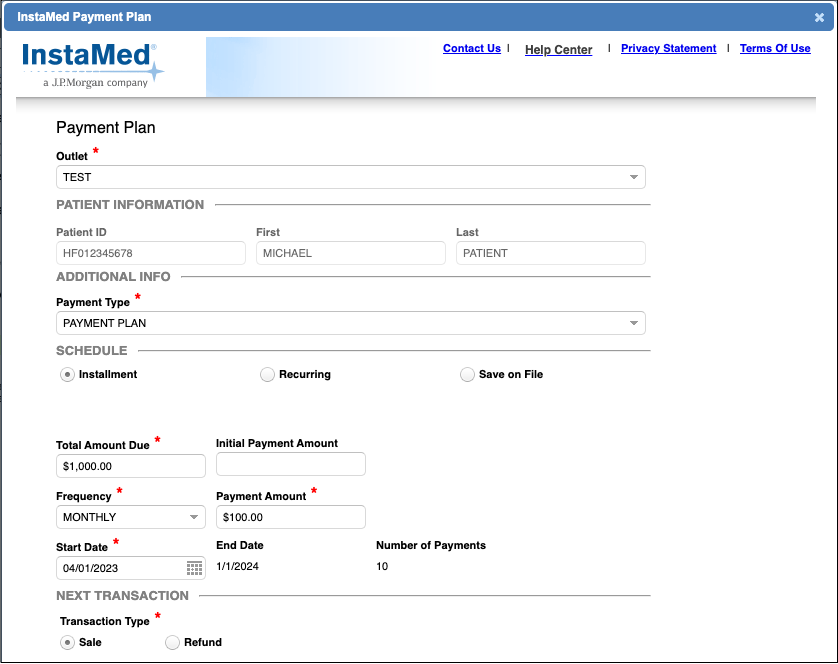 NextGen Pay Powered by InstaMed Payment Plans