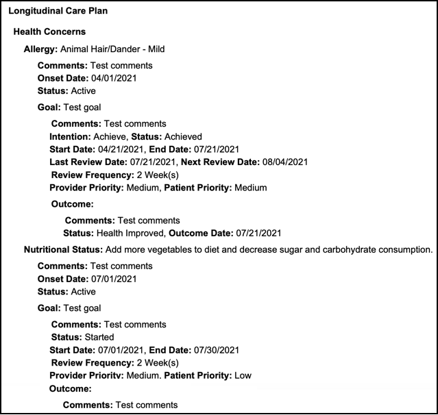 Longitudinal Care Plan